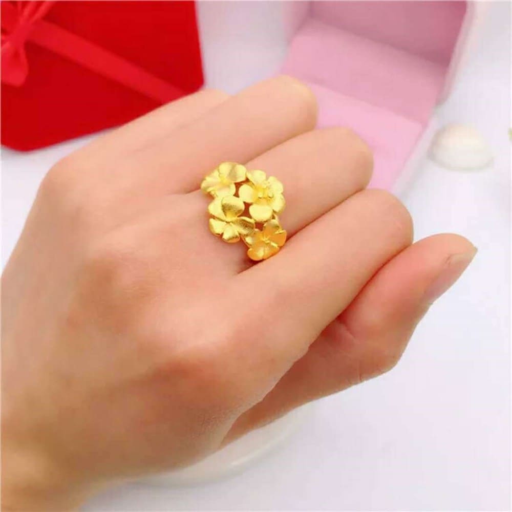 24k Gold Plated Multi Flowers Adjustable Open Ring For Women - Qerret