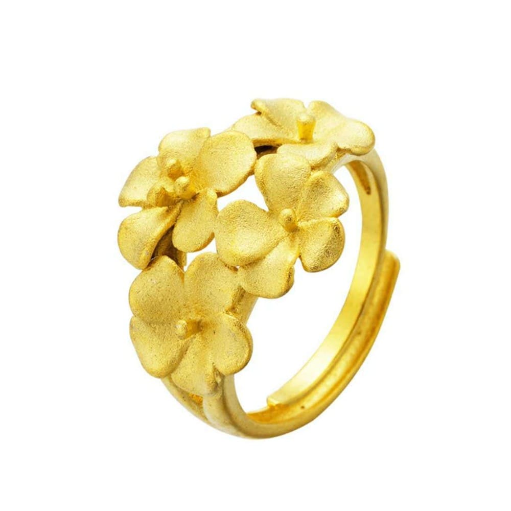 24k Gold Plated Multi Flowers Adjustable Open Ring For Women - Qerret